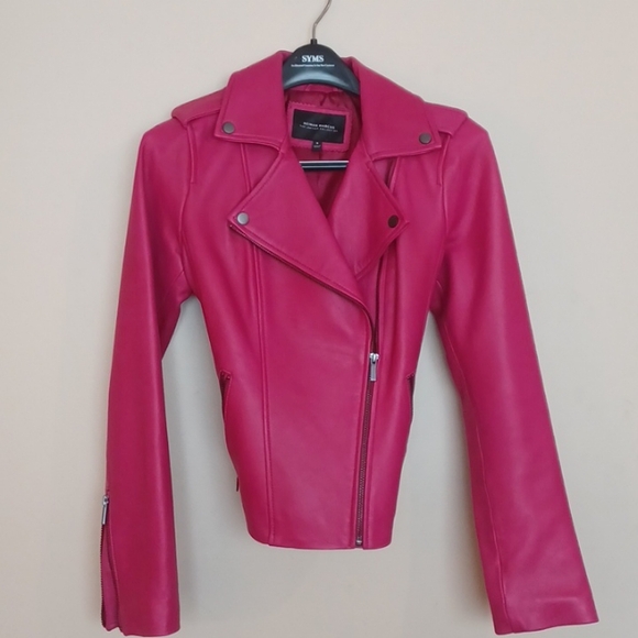Neiman Marcus | Jackets & Coats | Sold Raspberry Leather Moto Jacket ...
